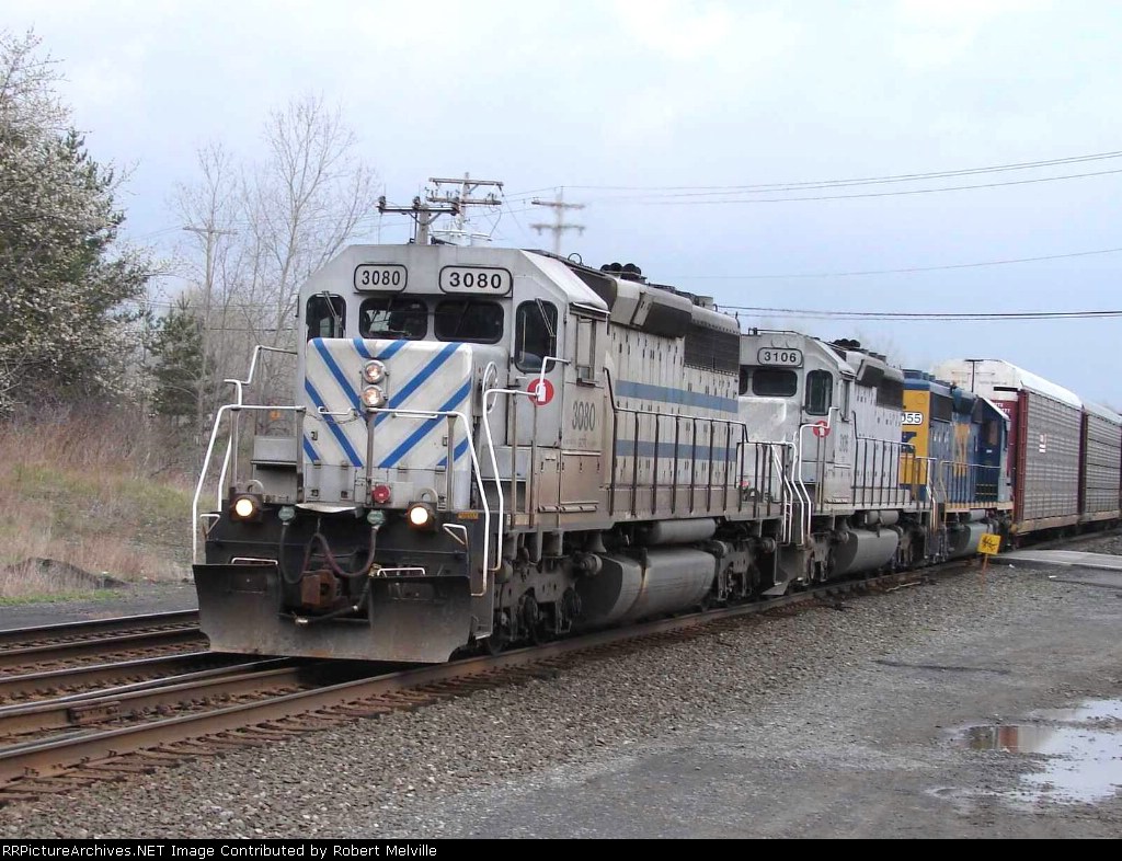 CEFX 3080 & 3106 westbound with autoracks at CP 382